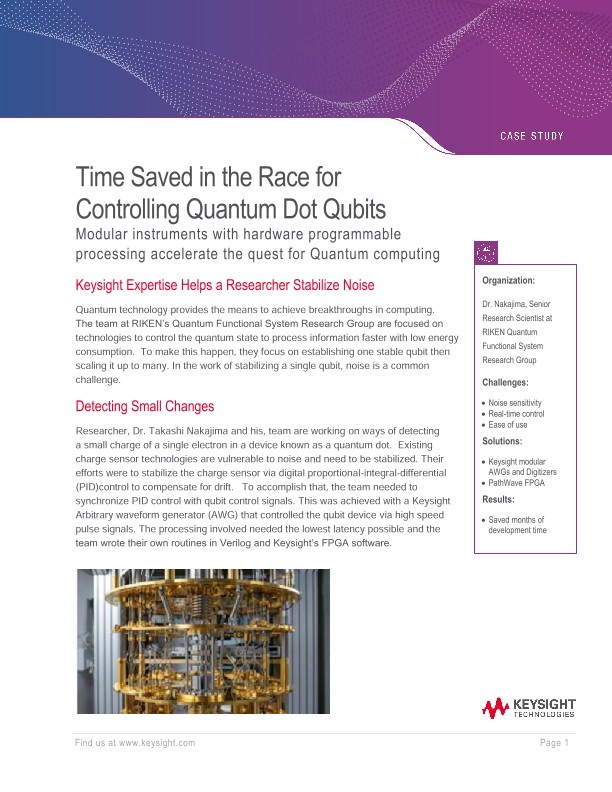 Time Saved in the Race for Controlling Quantum Dot Qubits PDF Asset Page | Keysight